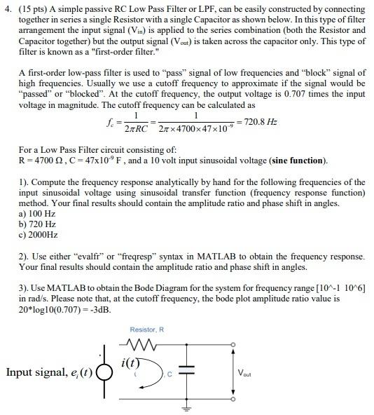 Solved (15 pts) A simple passive RC Low Pass Filter or LPF, | Chegg.com