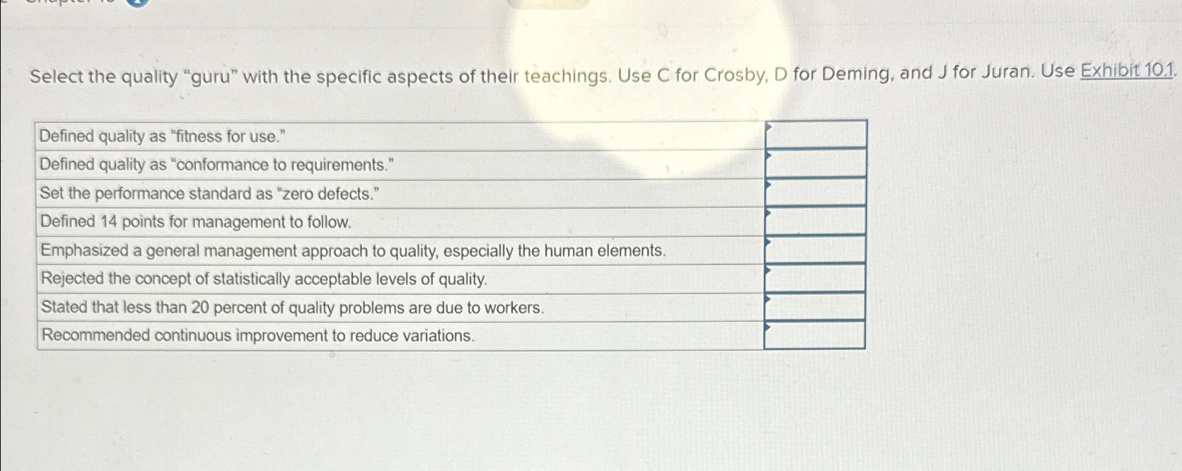 Solved Select the quality "guru" with the specific aspects | Chegg.com
