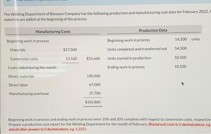 Solved The Welding Department of Blossom Company has the | Chegg.com