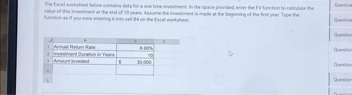 The Excel Worksheet Below Contains Data For A One 