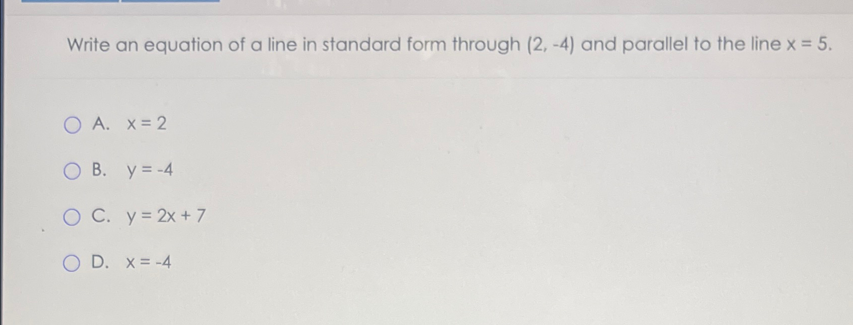 Solved Write an equation of a line in standard form through | Chegg.com