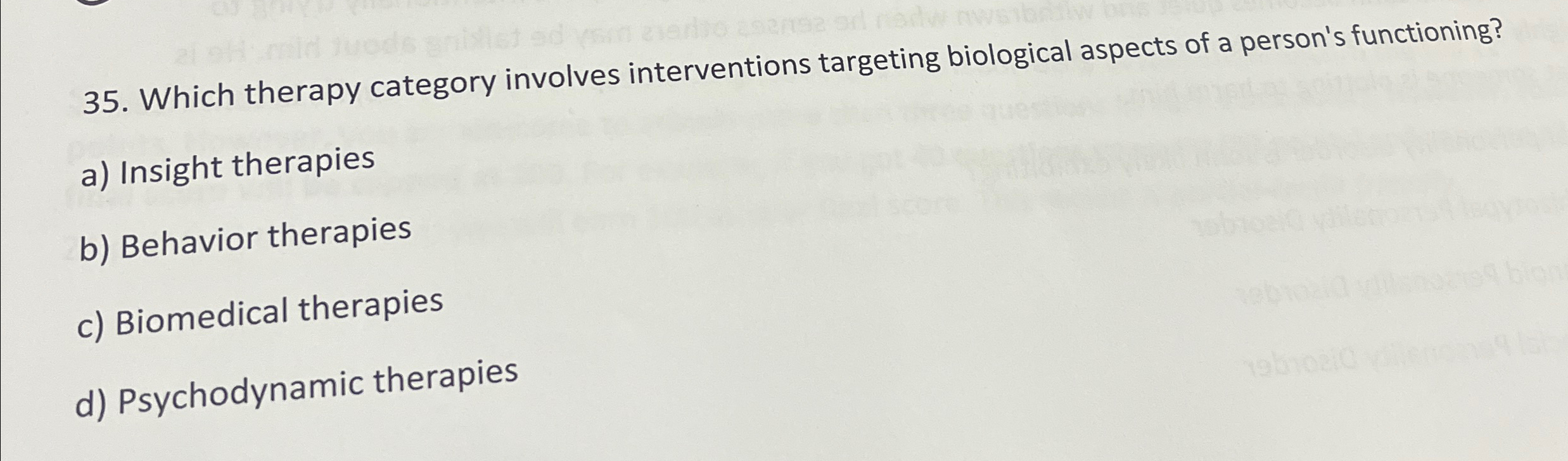 Solved Which therapy category involves interventions | Chegg.com