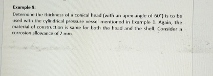 Solved Example 9:Determine the thickness of a conical head | Chegg.com