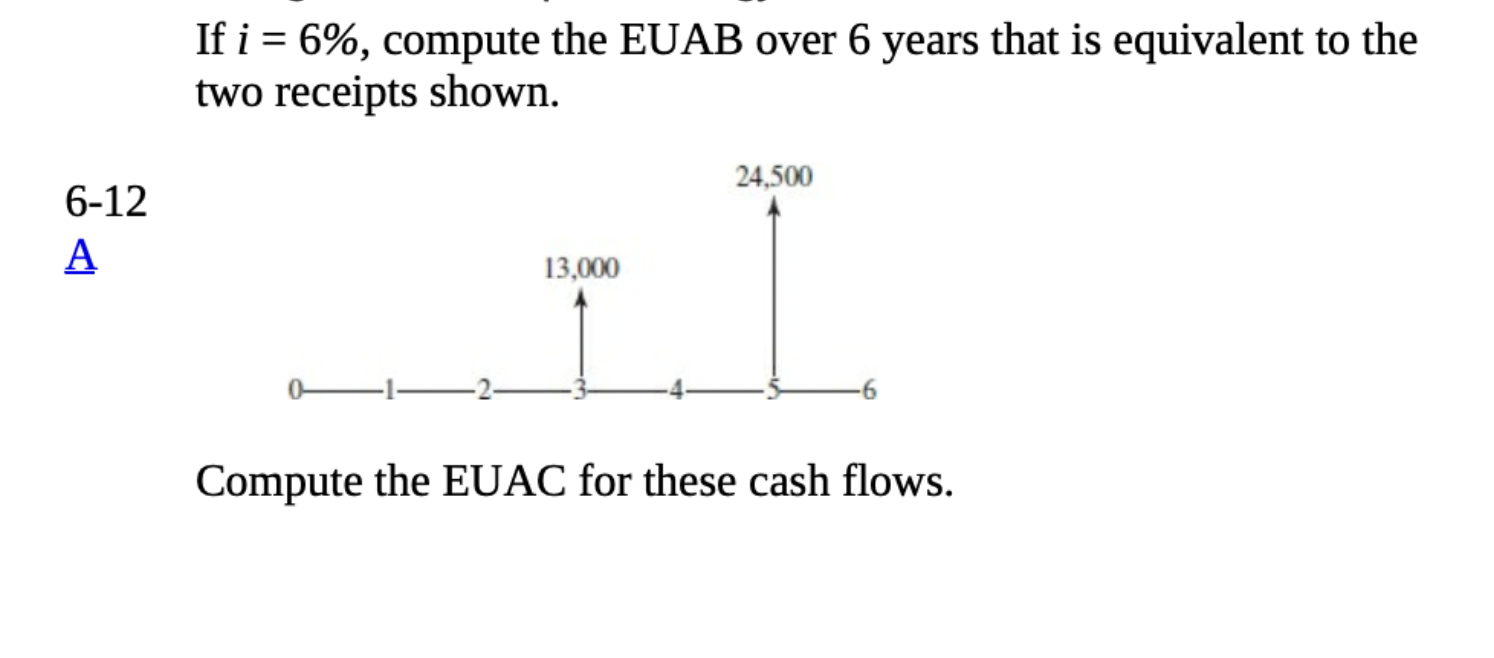 If i=6%, ﻿compute the EUAB over 6 ﻿years that is | Chegg.com