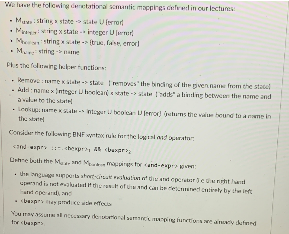 Solved We have the following denotational semantic mappings | Chegg.com