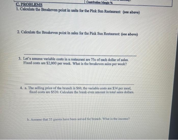 C. PROBLFMS 1. Calculate the Breakeven point in units | Chegg.com