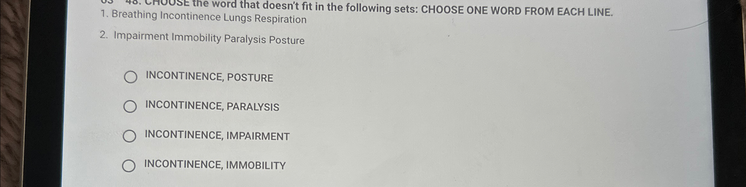 Solved the word that doesn't fit in the following sets: | Chegg.com