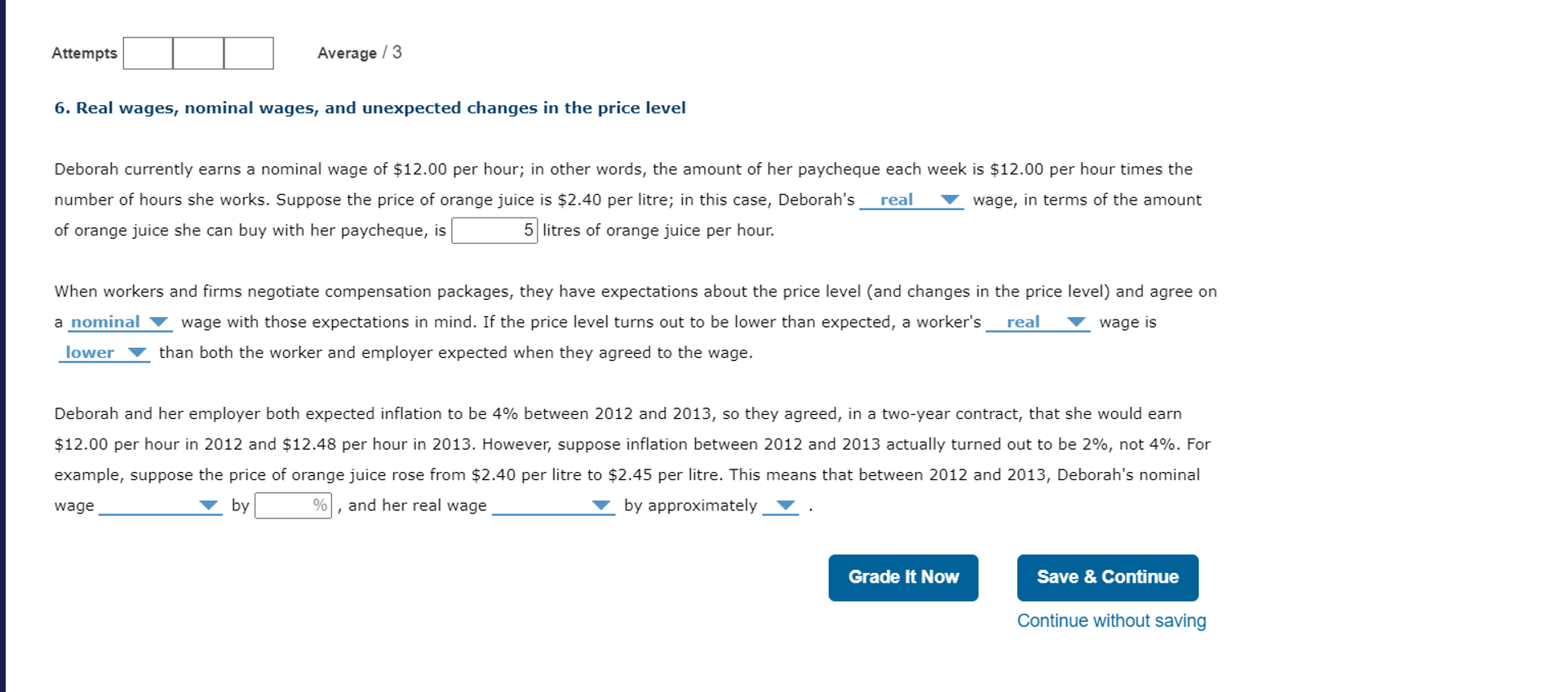 Solved AttemptsAverage ?3Real wages, nominal wages, and | Chegg.com