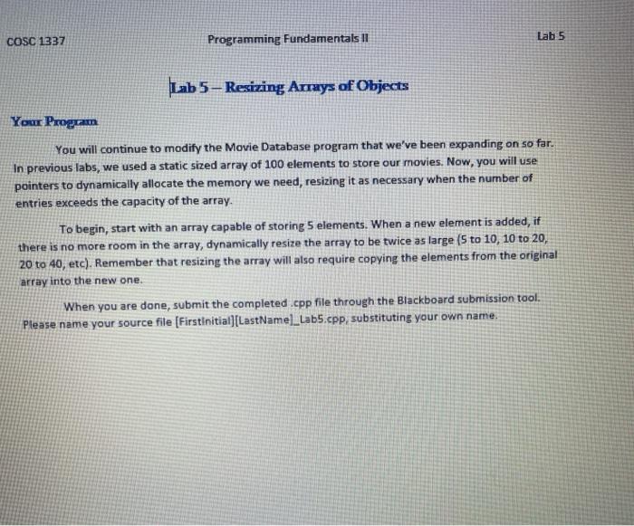 Solved COSC 1337 Programming Fundamentals 11 Lab 5 Lab | Chegg.com