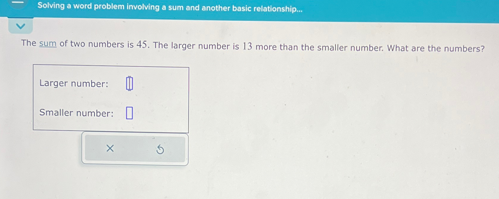 Solved Solving a word problem involving a sum and another | Chegg.com