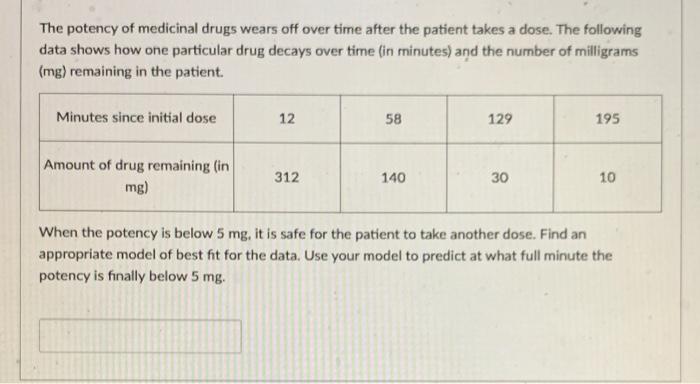 Solved The potency of medicinal drugs wears off over time | Chegg.com