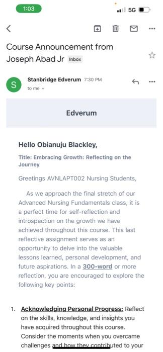 Solved 1:03 Course Announcement from Joseph Abad Jr Inbox S | Chegg.com