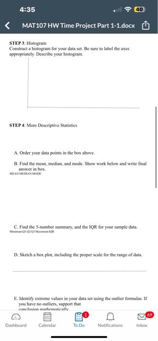 Mat 107 intro to statistics project I need help bad | Chegg.com