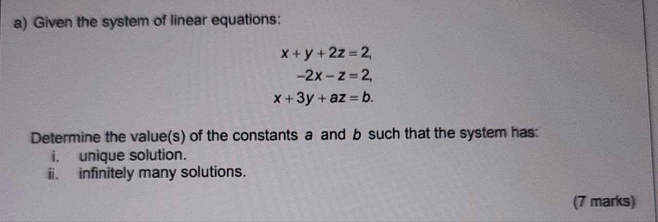 Solved a) ﻿Given the system of linear | Chegg.com