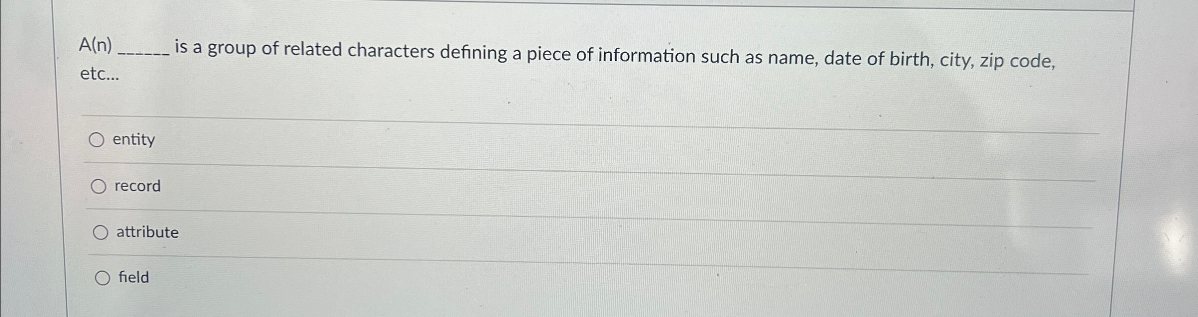 Solved A(n) ﻿is a group of related characters defining a | Chegg.com