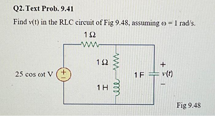 Solved Q2. Text Prob. 9.41 Find v(t) in the RLC circuit of | Chegg.com Solved Q2. Text Prob. 9.41 Find v(t) in the RLC circuit of | Chegg.com