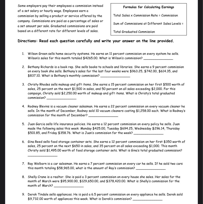 Solved Some employers pay their employees a commission | Chegg.com