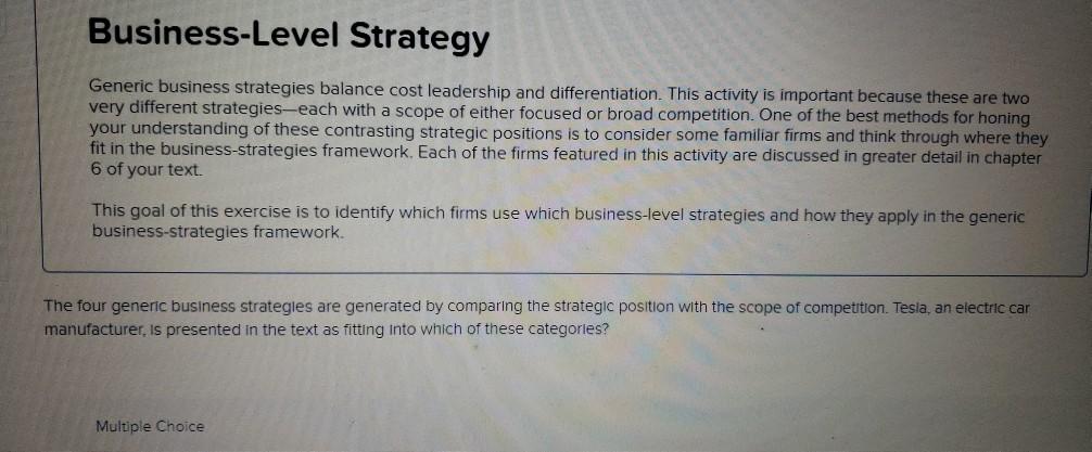 Solved Business-Level Strategy Generic business strategies | Chegg.com