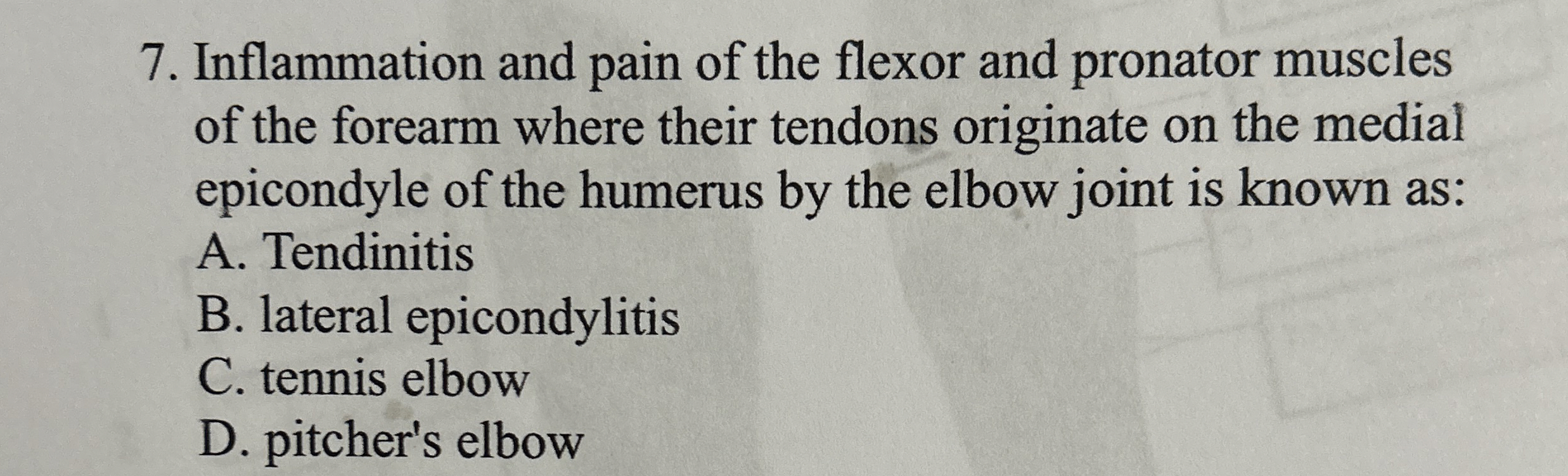 Solved Inflammation and pain of the flexor and pronator | Chegg.com