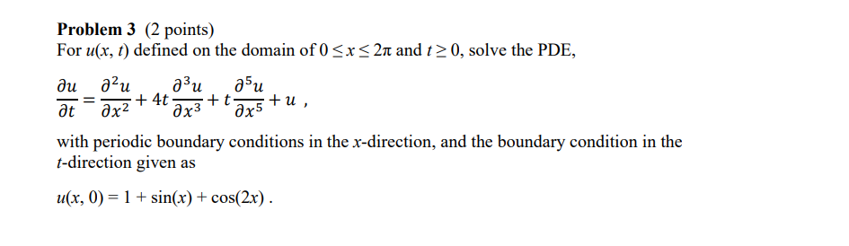 Solved Problem 3 (2 ﻿points)For u(x,t) ﻿defined on the | Chegg.com