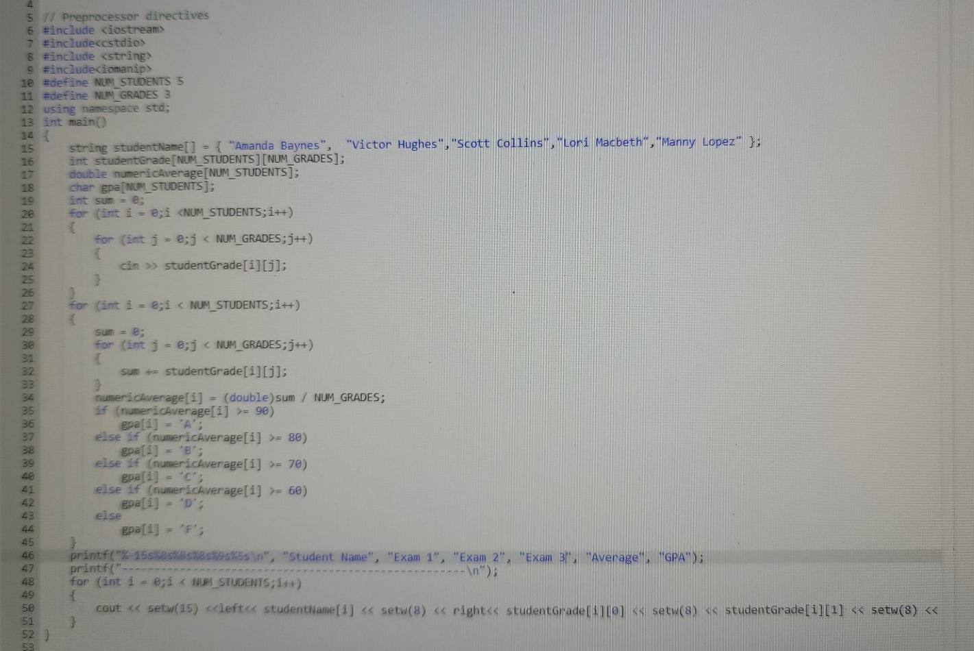 Solved please help me fix my code the average is right | Chegg.com