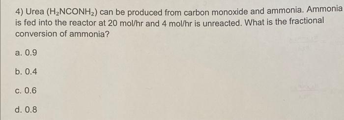 Solved 4) Urea (H2NCONH2) can be produced from carbon | Chegg.com