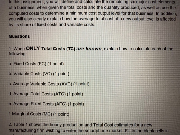 Solved In this assignment, you will define and calculate the | Chegg.com