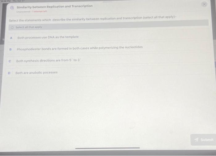 Solved Similarity between Replication and Transcription | Chegg.com