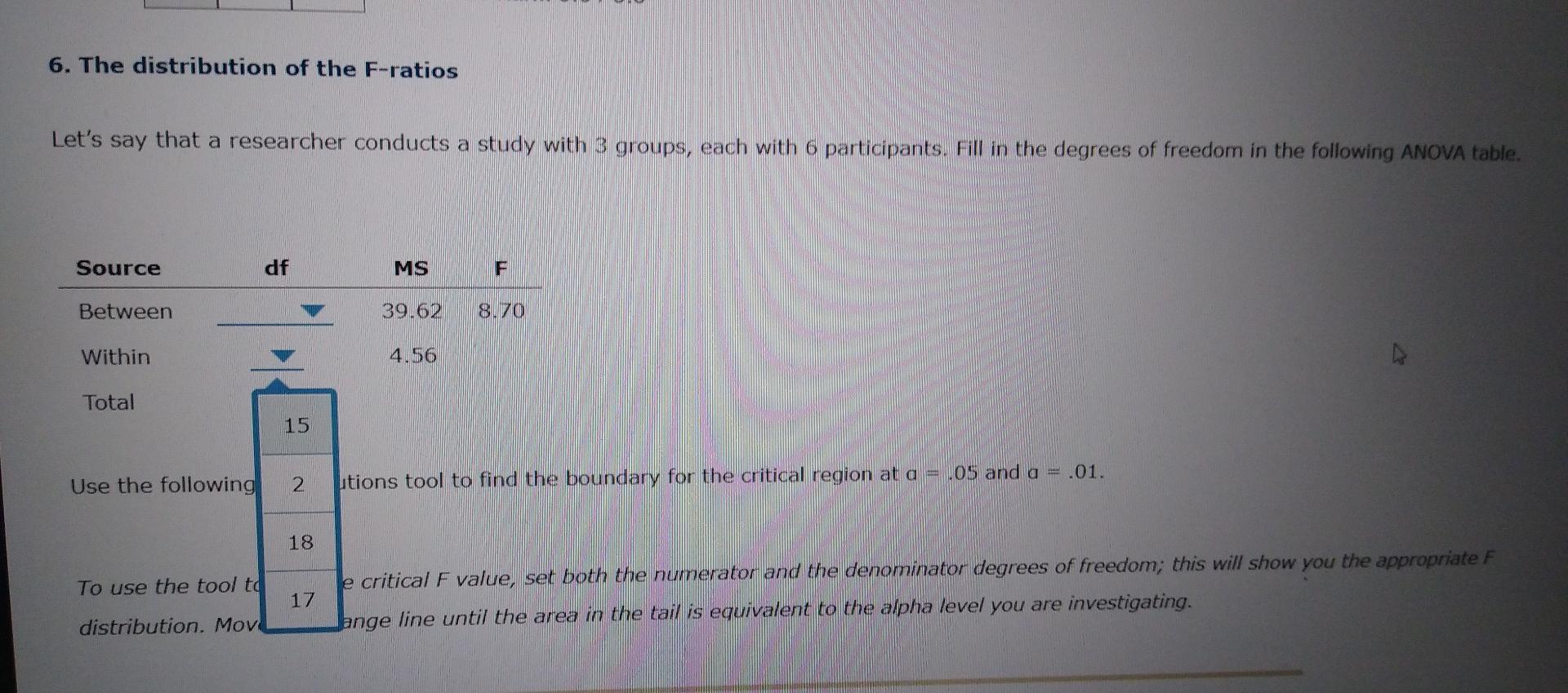 Solved 6. The distribution of the F-ratios Let's say that a | Chegg.com