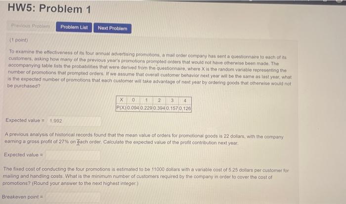 Solved HW5: Problem 1 Previous Problem Problem List Next | Chegg.com