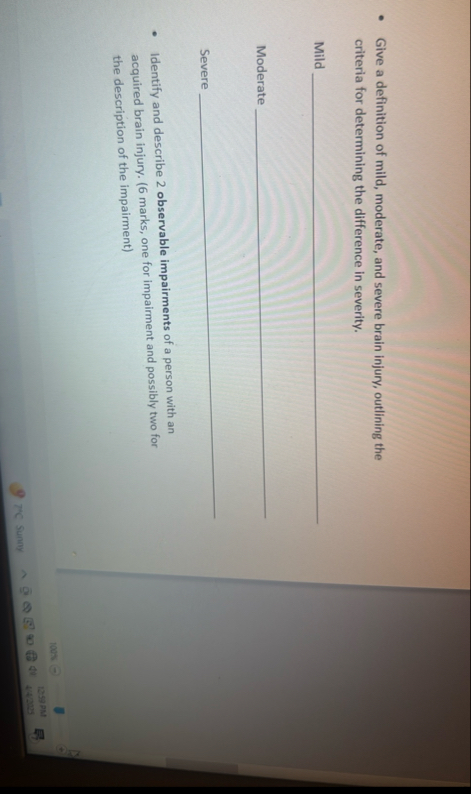 Solved Give a definition of mild, moderate, and severe brain | Chegg.com