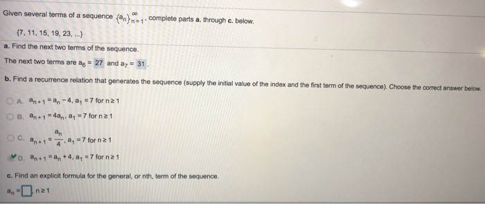 Solved Given several terms of a sequence anos complete parts | Chegg.com