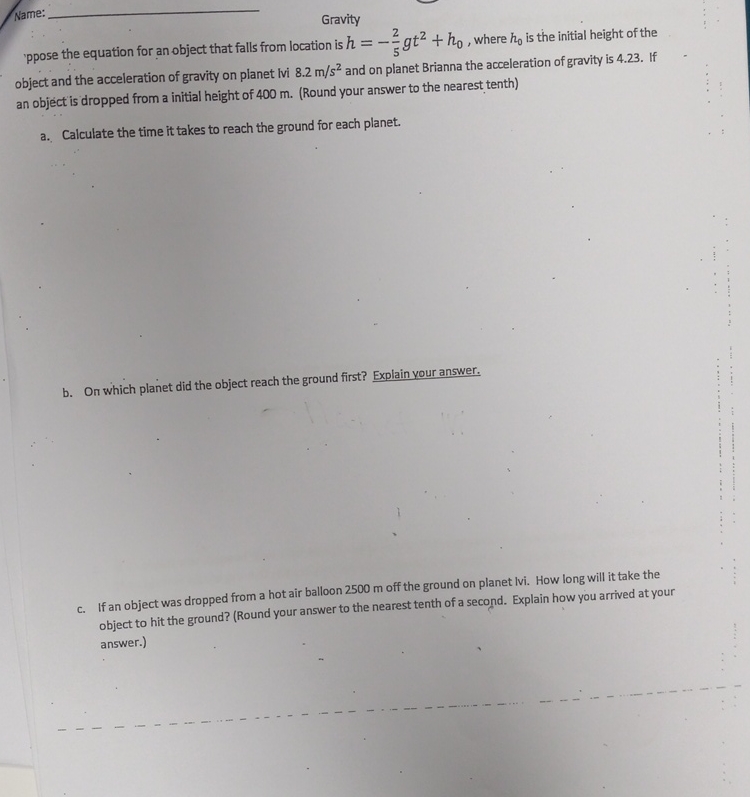 Solved NameGravity'ppose the equation for an object that | Chegg.com