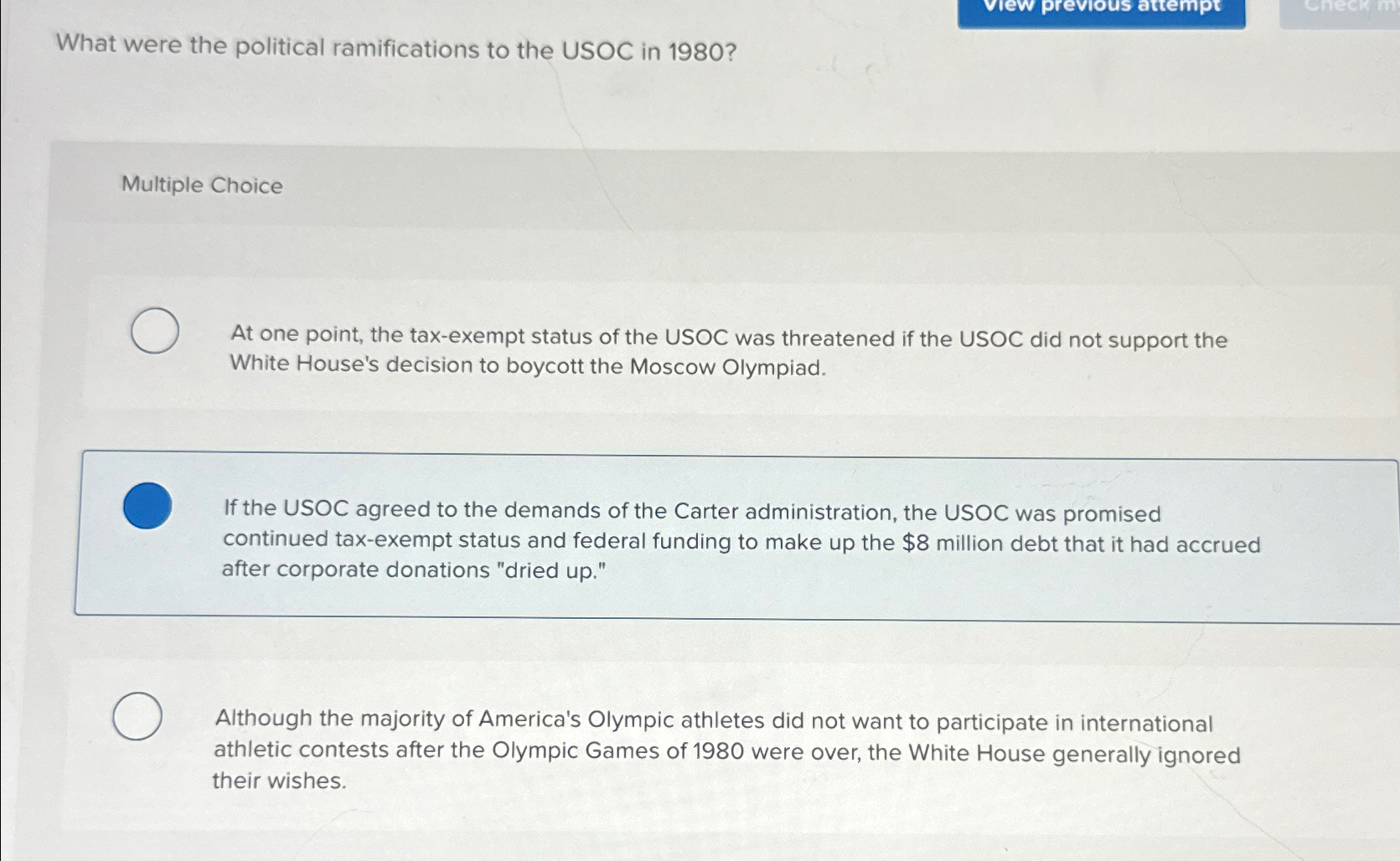Solved What were the political ramifications to the USOC in | Chegg.com