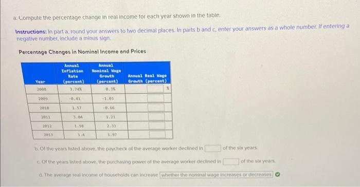 Solved a. Compute the percentage change in real income tor | Chegg.com