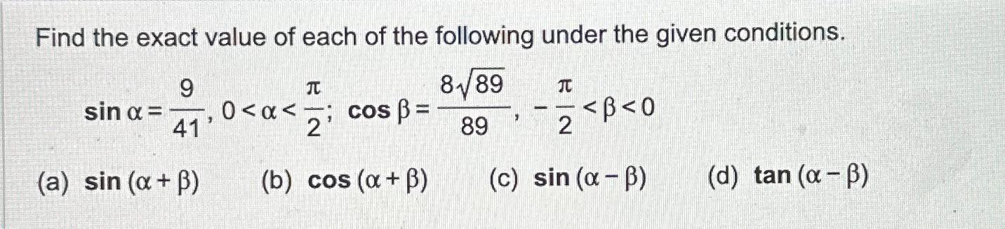 Solved Find the exact value of each of the following under | Chegg.com