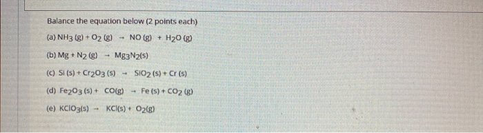 Solved Balance the equation below (2 points each) (a) NH3(g) | Chegg.com