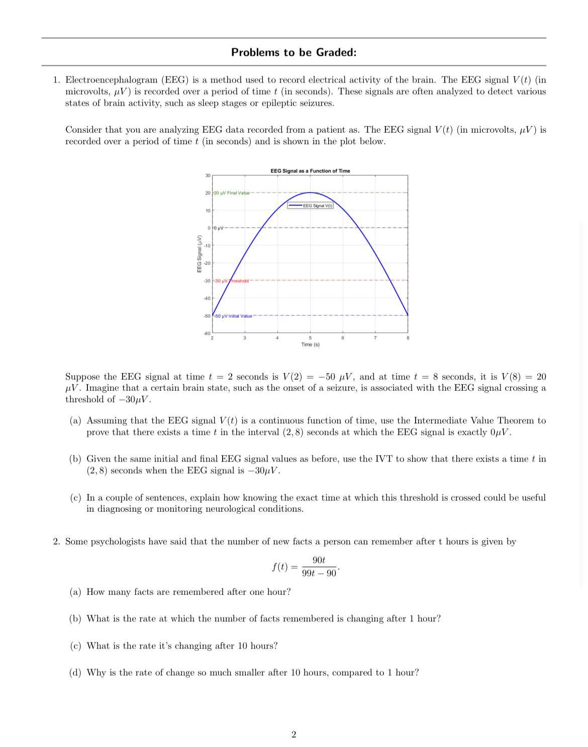 Solved Problems to be Graded:Electroencephalogram (EEG) ﻿is | Chegg.com