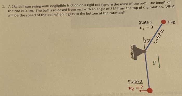 Solved 1. A 2 kg ball can swing with negligible friction on | Chegg.com
