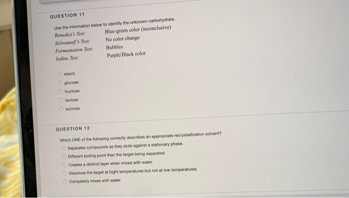 Solved QUESTION 11 Use the information below to identify the | Chegg.com