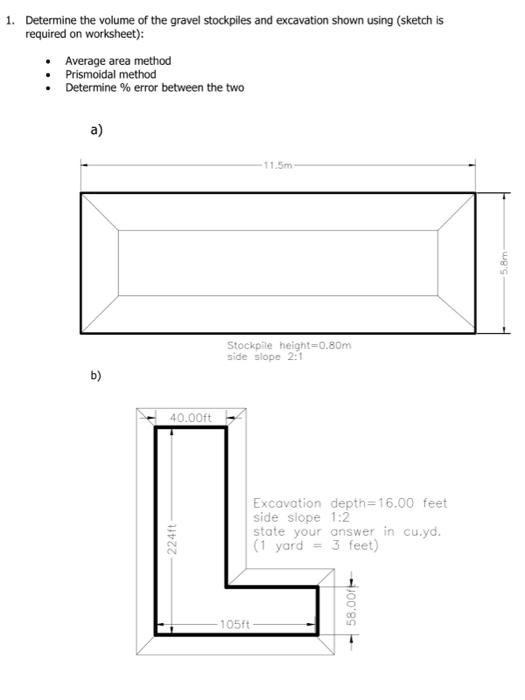 Solved 1. Determine the volume of the gravel stockpiles and | Chegg.com