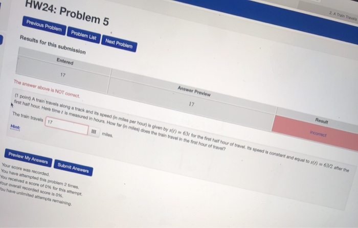 Solved Hw24: Problem 5 2. A Train Travels Previous Problem | Chegg.com