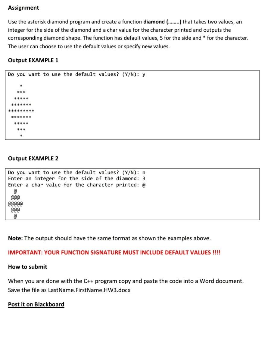 Solved Assignment Use the asterisk diamond program and | Chegg.com