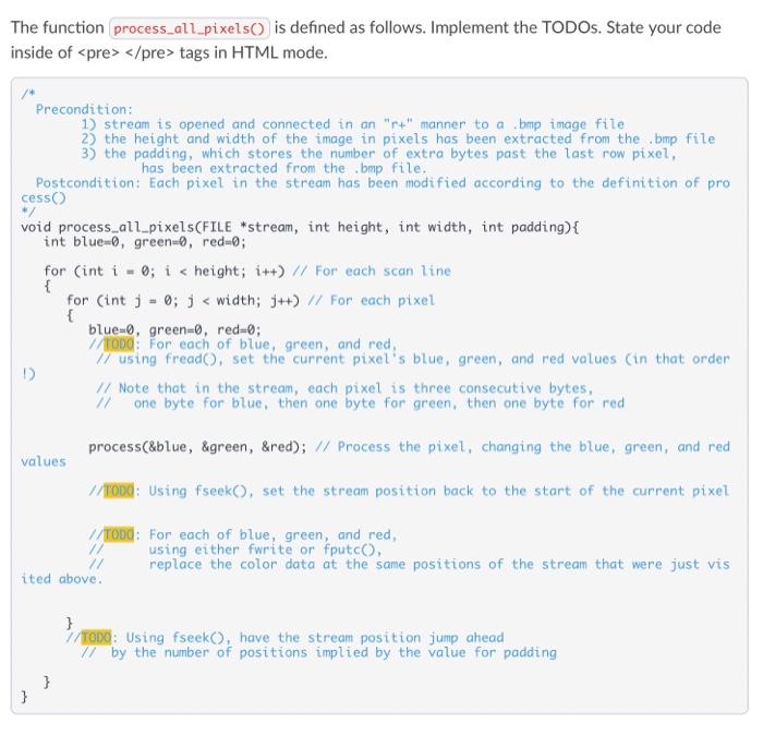 The function process_all_pixelso is defined as | Chegg.com