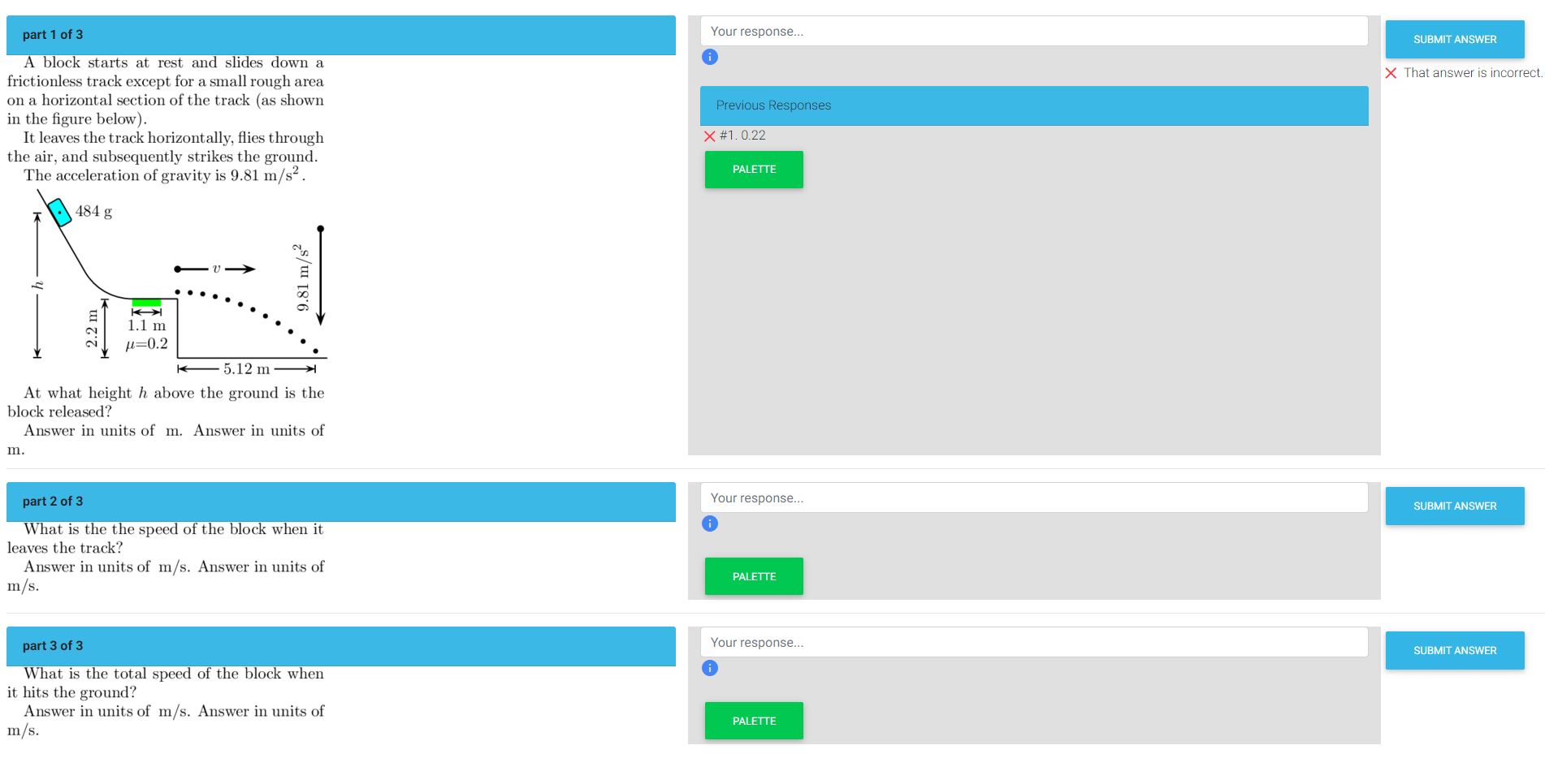 Solved part 1 ﻿of 3A block starts at rest and slides down | Chegg.com