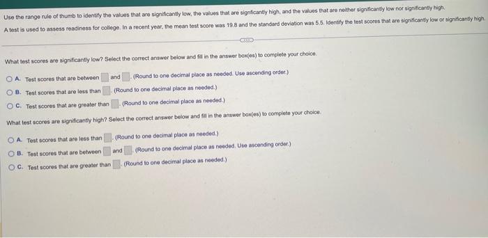 Solved Use the range rule of thumb to identify the values | Chegg.com