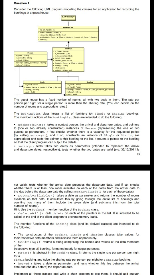 Solved Question 1 Consider the following UML diagram | Chegg.com