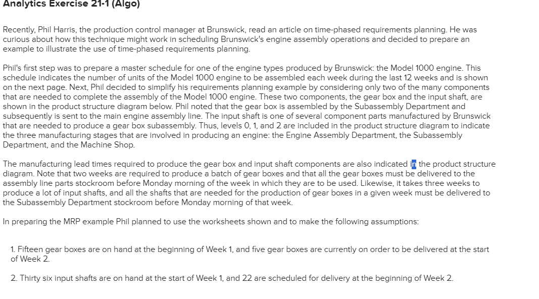 Solved Analytics Exercise 21-1 (Algo)Recently, Phil Harris, | Chegg.com