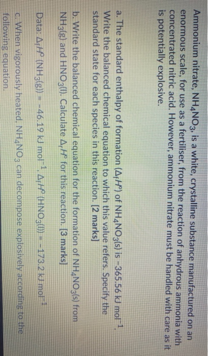 Solved Ammonium nitrate, NH4NO3, is a white, crystalline | Chegg.com