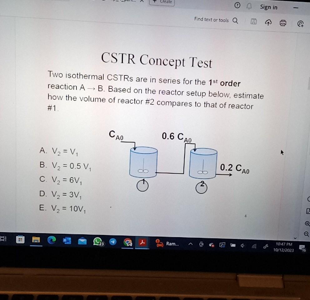 Solved Two isothermal CSTRs are in series for the 1st order | Chegg.com